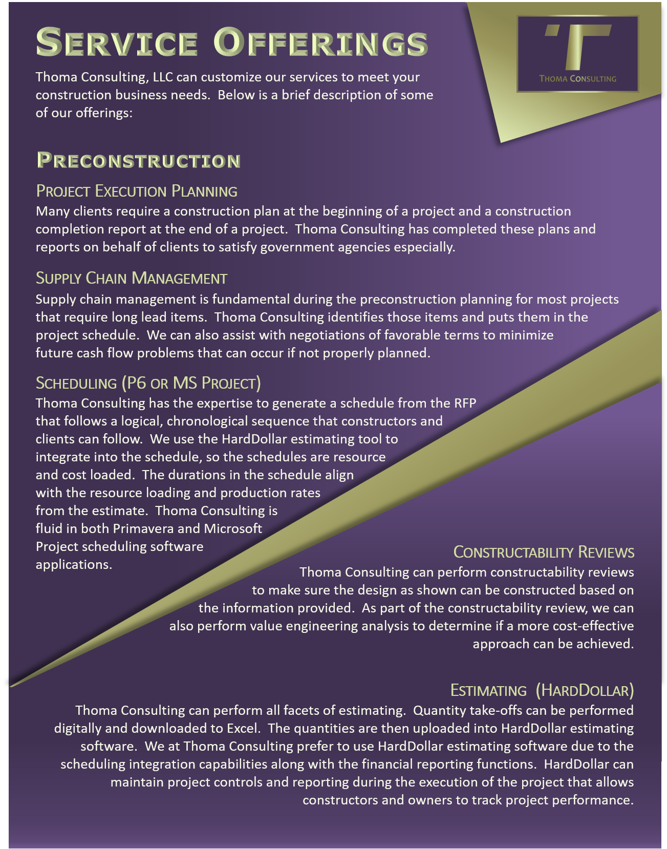 Service Offerings Descriptions – Thoma Consulting